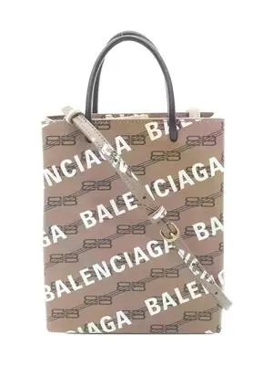 Balenciaga 2010s Bb Monogram Leather Tote Bag - Neutrals