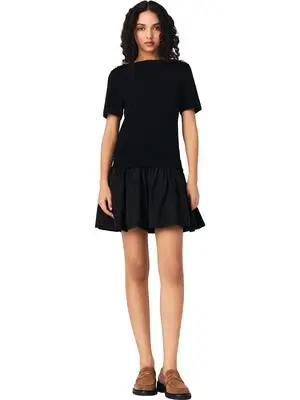 Maje Short Knit And Taffeta Dress - Black