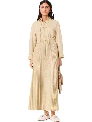 Maje Polyester Eyelet Pleated Maxi Dress - Pale Yellow