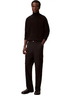 Calvin Klein Straight Bengaline Wool Blend Cargo Pants - Black