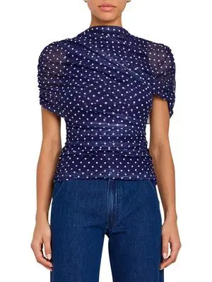 Amanda Uprichard Evianna Polka Dot Top - Navy Polkadot