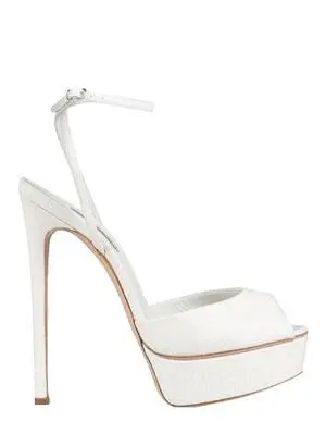 Casadei Leather Stiletto Sandals With Glitter Appliqués - Off White