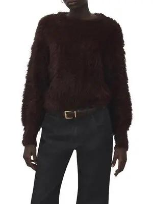Mango Toby Faux Fur Cropped Sweater - Brown
