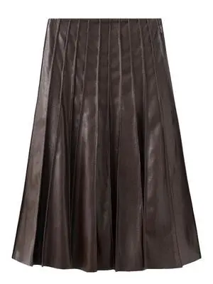 Mango Dalia Pleated Faux Leather Midi Skirt - Brown