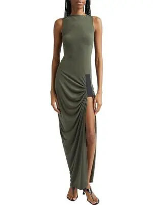 Coperni Ruched Jersey Maxi Dress - Green Grn