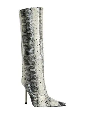 AZALEA WANG Madeye Snakeskin Embossed Knee High Boots - Grey Multi