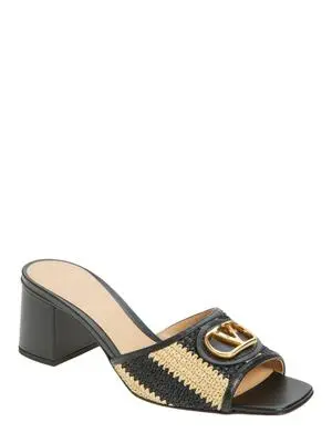 Valentino Garavani Vlogo Raffia Slide Sandal - Natural/black