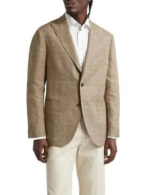 Boglioli K-jacket Tan Glen Check Linen Sport Coat - Beige Prince Of Wales