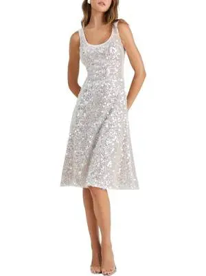 HELSI Isla Sequin Fit & Flare Cocktail Dress - Off White