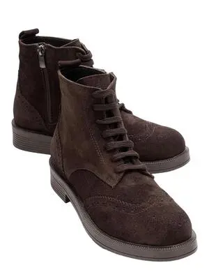 FOREVER & ALWAYS SHOES Nelvy Leather Brogue Boots Brown Suede