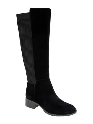 KENNETH COLE Levon Rib Knit Knee High Boots - Black Suede