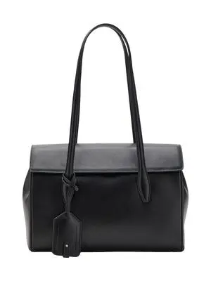 Mango Leather Shoulder Bag With Charm - Black