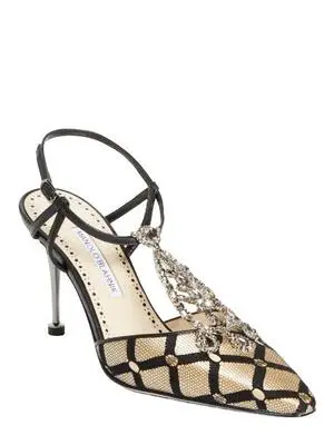 Manolo Blahnik Bolero Ankle Strap Pumps - Black/light Beige