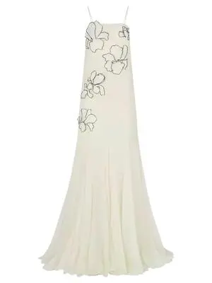 Nina Ricci Flower-appliqués Silk Maxi Dress - Neutrals