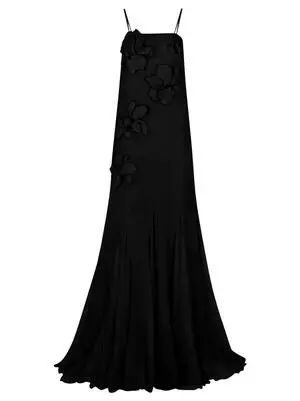 Nina Ricci Embroidered-flowers Silk Maxi Dress - Black