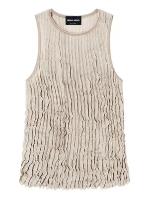 Giorgio Armani Pleated Silk And Lurex Top - Beige
