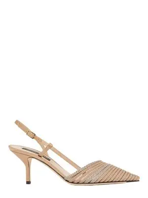 Giorgio Armani Satin Slingbacks With Passementerie Trim - Beige