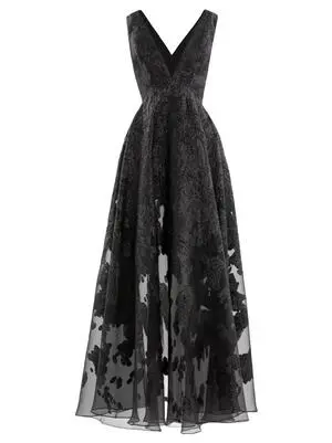 SAIID KOBEISY Brocade V-neck Maxi Dress - Black