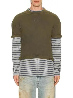 We11Done We11done Layered Striped T-shirt In Green Grey