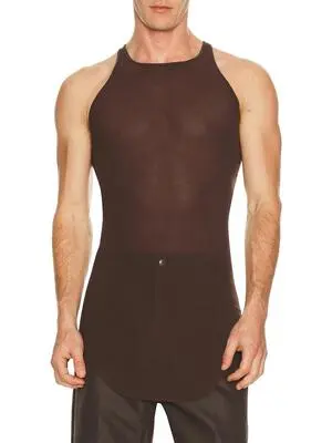 Rick Owens Basic Rib Tank In Brown - Macassar