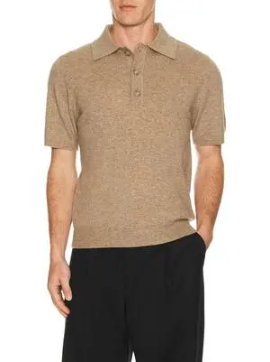 ENTIRE STUDIOS Short Sleeve Knit Polo In Brown - Camel