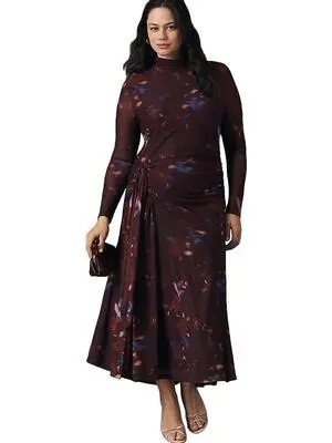 Astr The Label Aubriella Plus High-neck Midi Dress - Dark Plum Multi