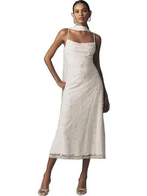 Bhldn 3d Deco Lace Slip Dress With Scarf - Ivory