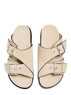 ALOHAS Alba Double Buckle Slide Sandals - Beige Suede