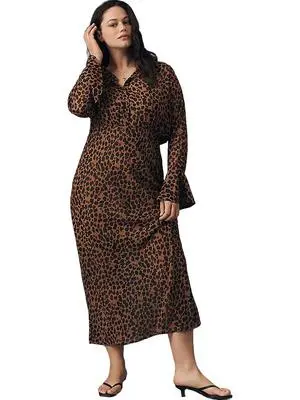 NEVER FULLY DRESSED Cherry Long-sleeve V-neck Maxi Dress - Leopard