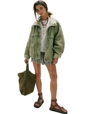 Free People Oversized Bomber-style Jacket - Oil Green