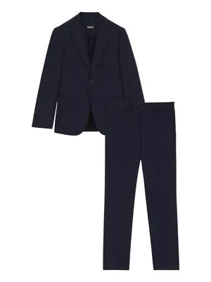 BOSS Checked Slim-fit Suit In Stretch Wool - Dark Blue