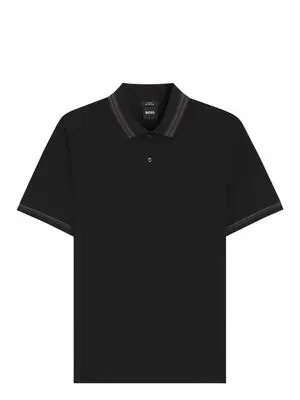 BOSS Contrast-tipping Slim-fit Polo Shirt In Mercerised Cotton - Black