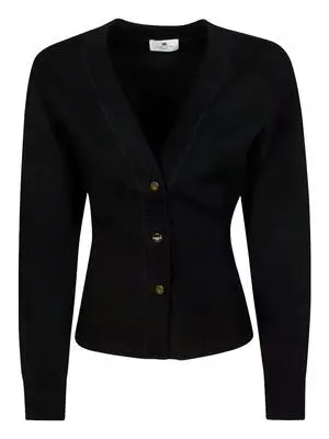 Elisabetta Franchi Button Logo Cardigan - Black