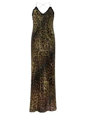 Roberto Cavalli Jaguar-print Embellished Maxi Dress - Brown