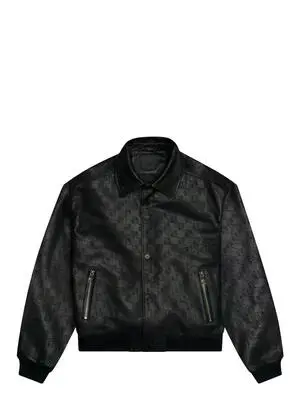 PLACE OF ËLMS Debossed Leather Bomber Jacket - Black