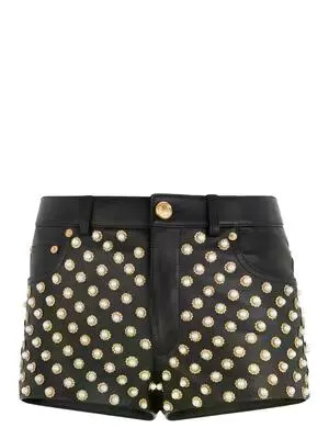 Roberto Cavalli Pearl-embellished Leather Shorts - Black