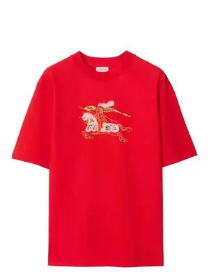 Burberry Embroidered Cotton T-shirt - Red