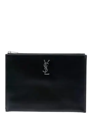 Saint Laurent 2018 Leather Monogram Ipad Case Clutch - Black