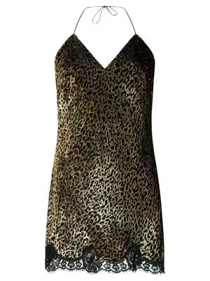 Roberto Cavalli Leopard-print Lace Slip Dress - Gold