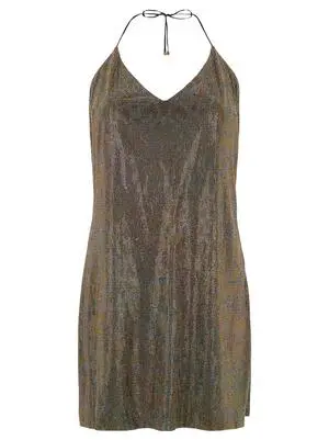 Roberto Cavalli Rhinestone V-neck Mini Dress - Gold