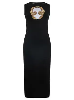 Roberto Cavalli Embroidered Cut-out Midi Dress - Black
