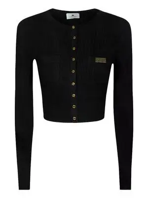 Elisabetta Franchi Ribbed Cardigan With Button Detail - Black