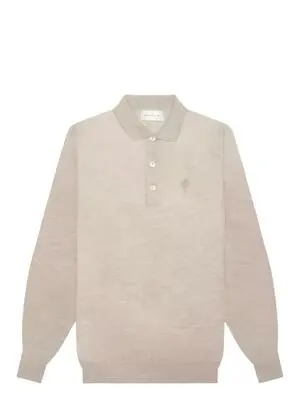 PLACE OF ËLMS Long-sleeve Logo-embroidered Polo Shirt - Neutrals