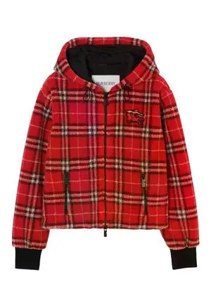Burberry Check Hooded Fleece Jacket - Red