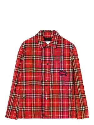 Burberry Check Quilted Wool Flannel Jacket - Red