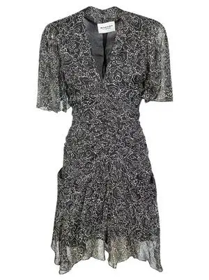 MARANT ETOILE Floral V-neck Mini Dress - Black