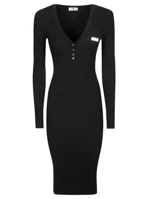 Elisabetta Franchi V-neck Button Midi Dress - Black