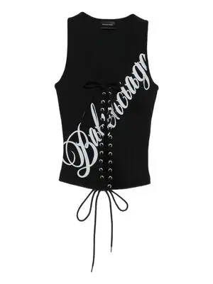 Balenciaga Lace-fastening Logo Tank Top - Black