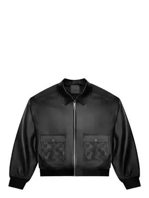PLACE OF ËLMS Monolink Debossed Leather Jacket - Black