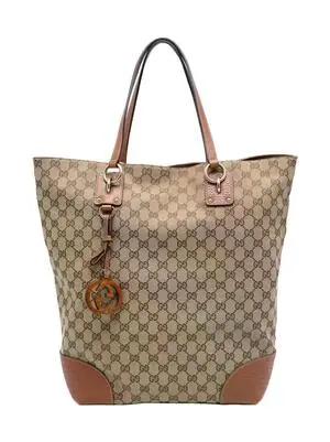 Gucci Large Gg Canvas Charm Tote Bag - Brown